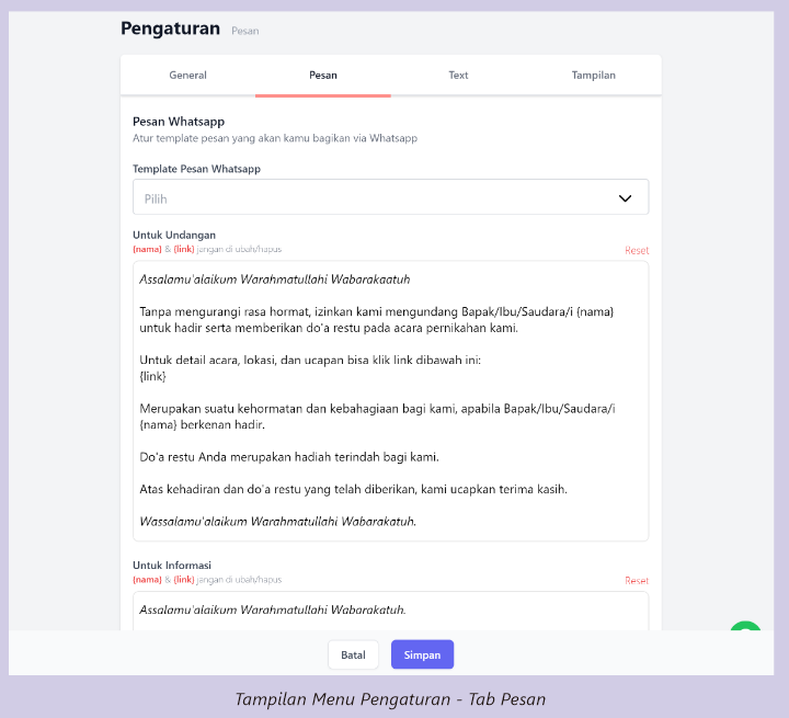 Edit Pengaturan - Tutorial Edit Website Undangan Datengdong - Datengdong