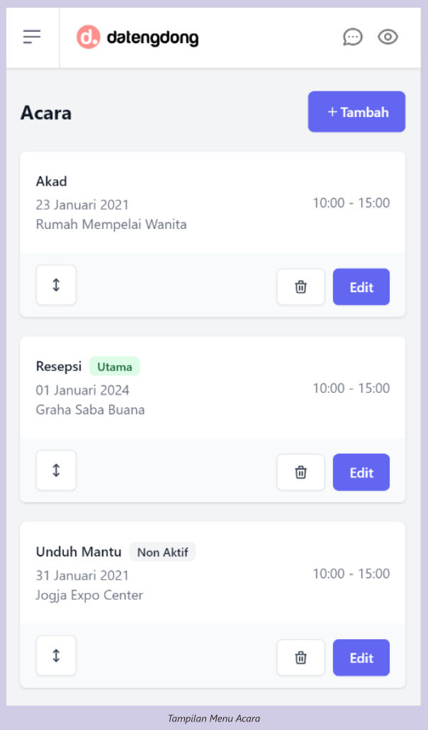 Edit Acara - Tutorial Edit Website Undangan Datengdong - Datengdong