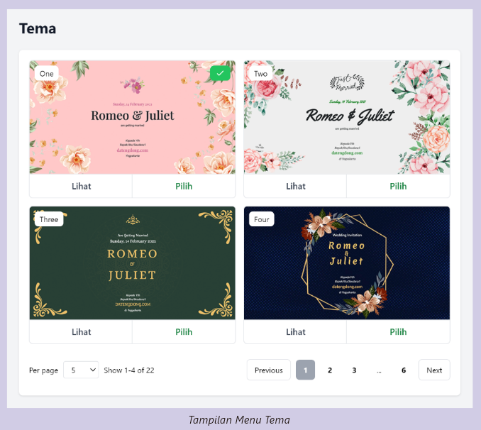 Pilih Tema - Tutorial Edit Website Undangan Datengdong - Datengdong