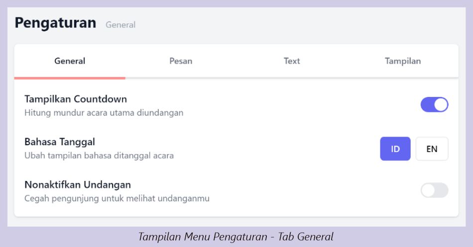 Edit Pengaturan - Tutorial Edit Website Undangan Datengdong - Datengdong
