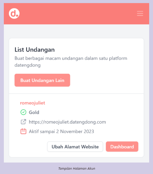 Edit Akun & Dashboard - Tutorial Edit Website Undangan Datengdong - Datengdong